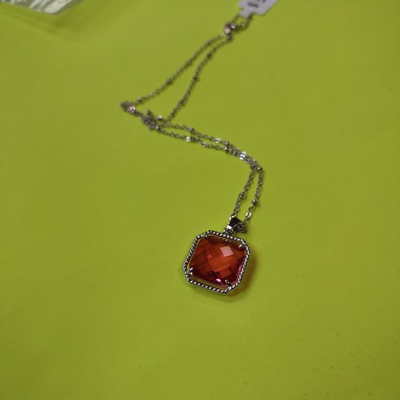 Jewelry | Red Square Stone Necklace On Silver Tone Chain From Ballet ...
